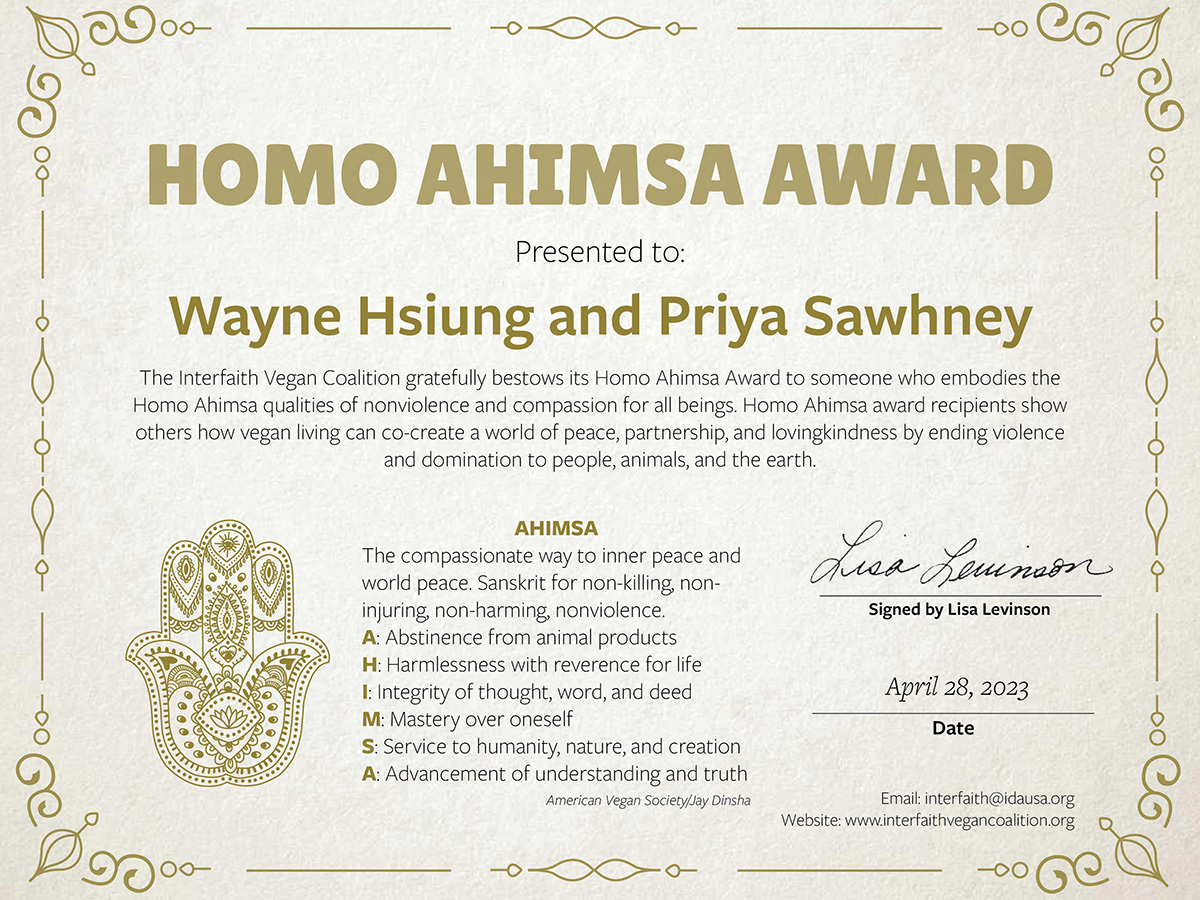 MEDIA RELEASE: California Activists Win Homo Ahimsa Award
